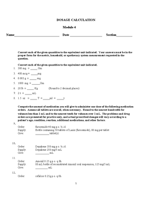 Module 2 dosage Calc Practice - Module 2 Practice Name