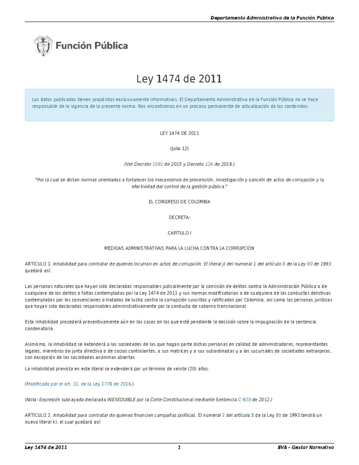 7. Ley 1474 de 2011 2 - esssssss - Ley 1474 de 2011 Los datos ...