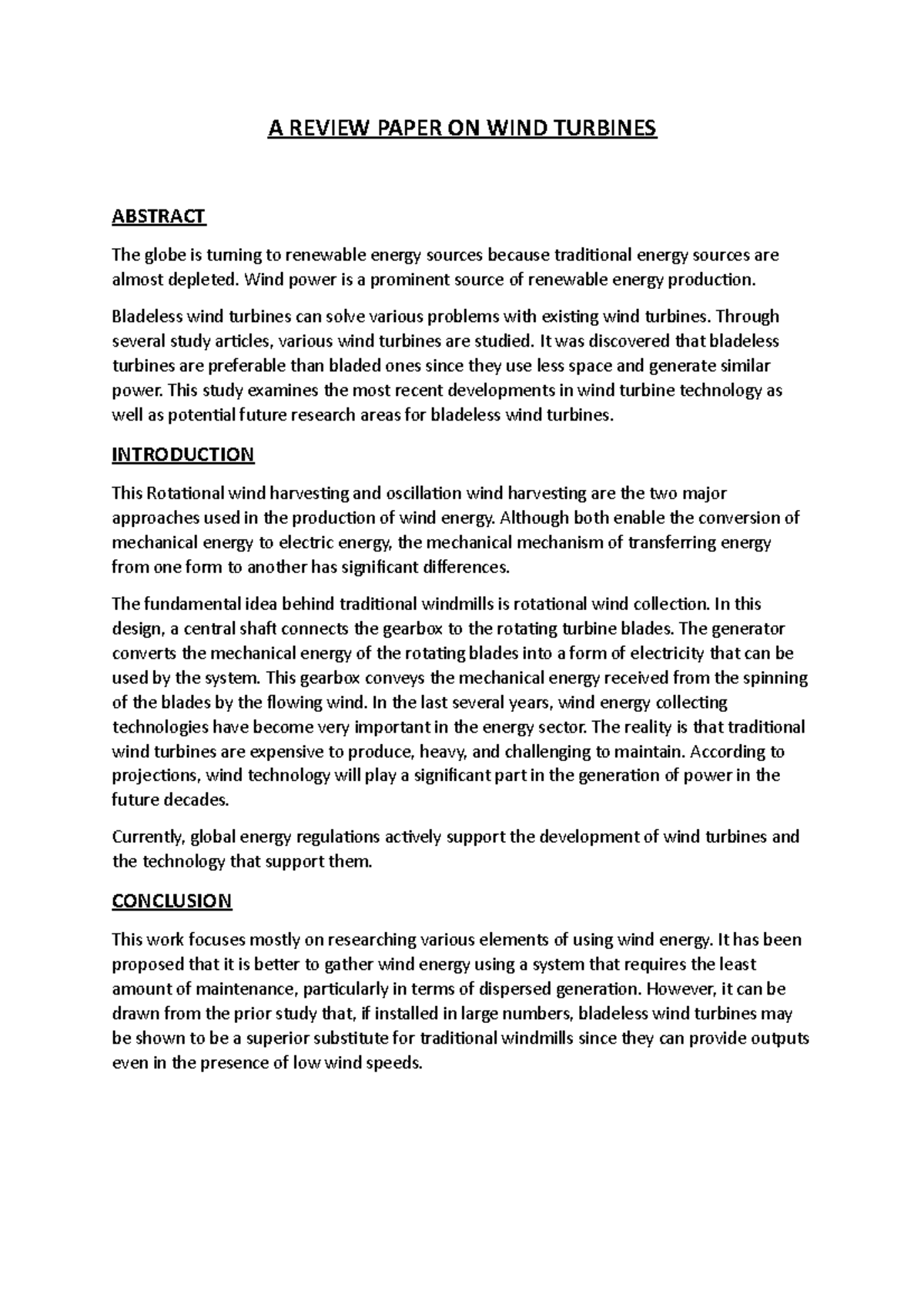 Review paper on wind turbines - A REVIEW PAPER ON WIND TURBINES ...