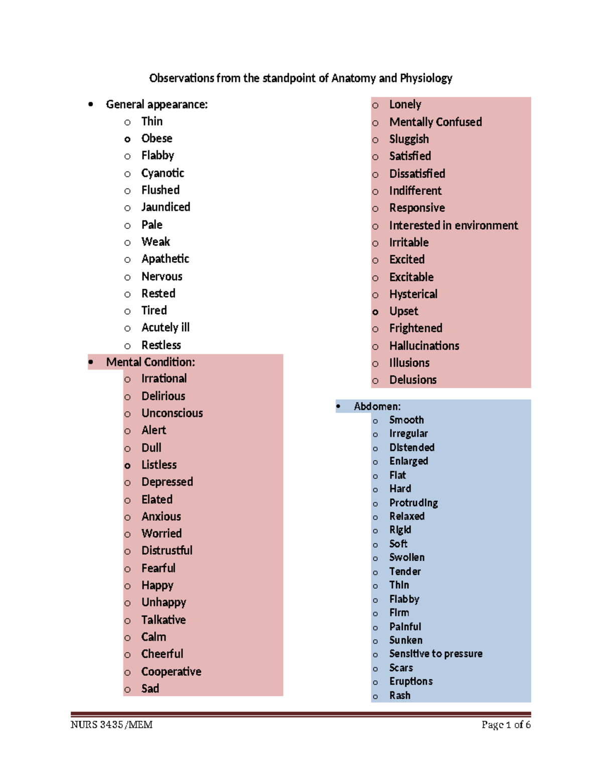 Vocabulary List - Vocab list - Observations from the standpoint of ...