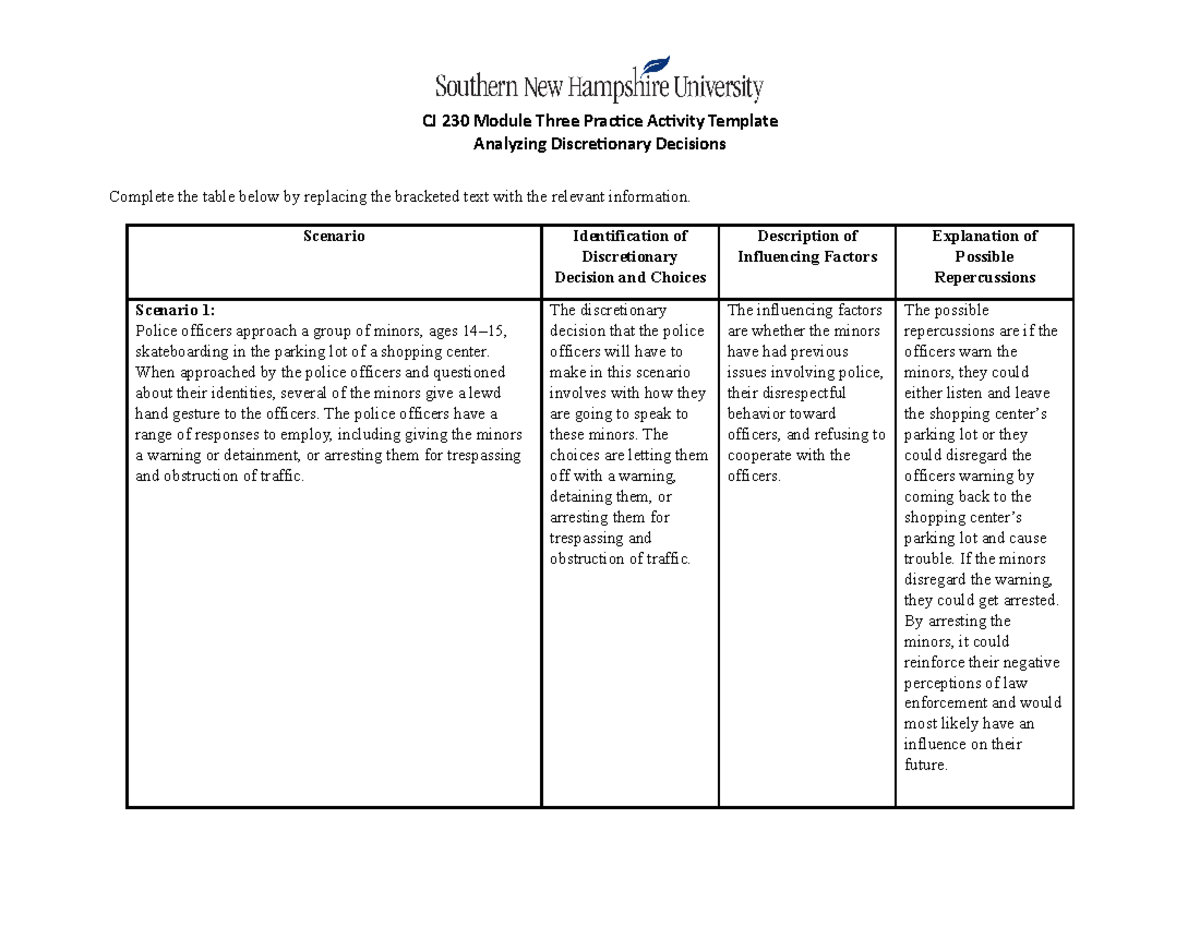 3-1 Practice Activity Analyze Discretionary Decisions - CJ 230 Module ...