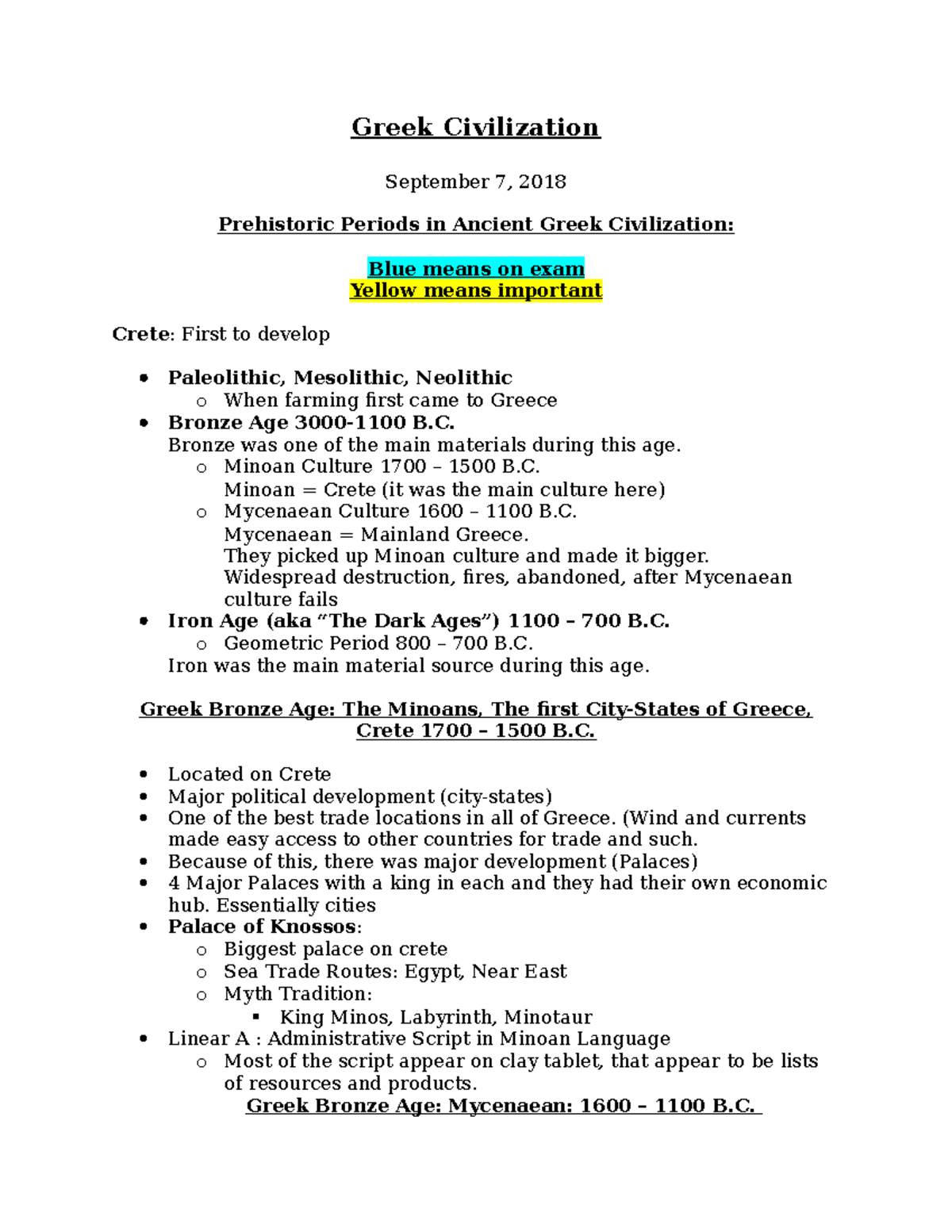 Greek Civilization Notes - Greek Civilization September 7, 2018 ...