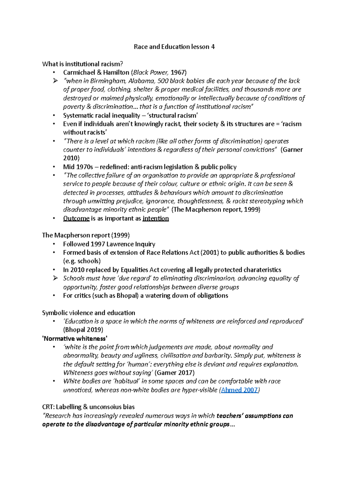 Race and Education lesson 4 - .. that is a function of institutional ...