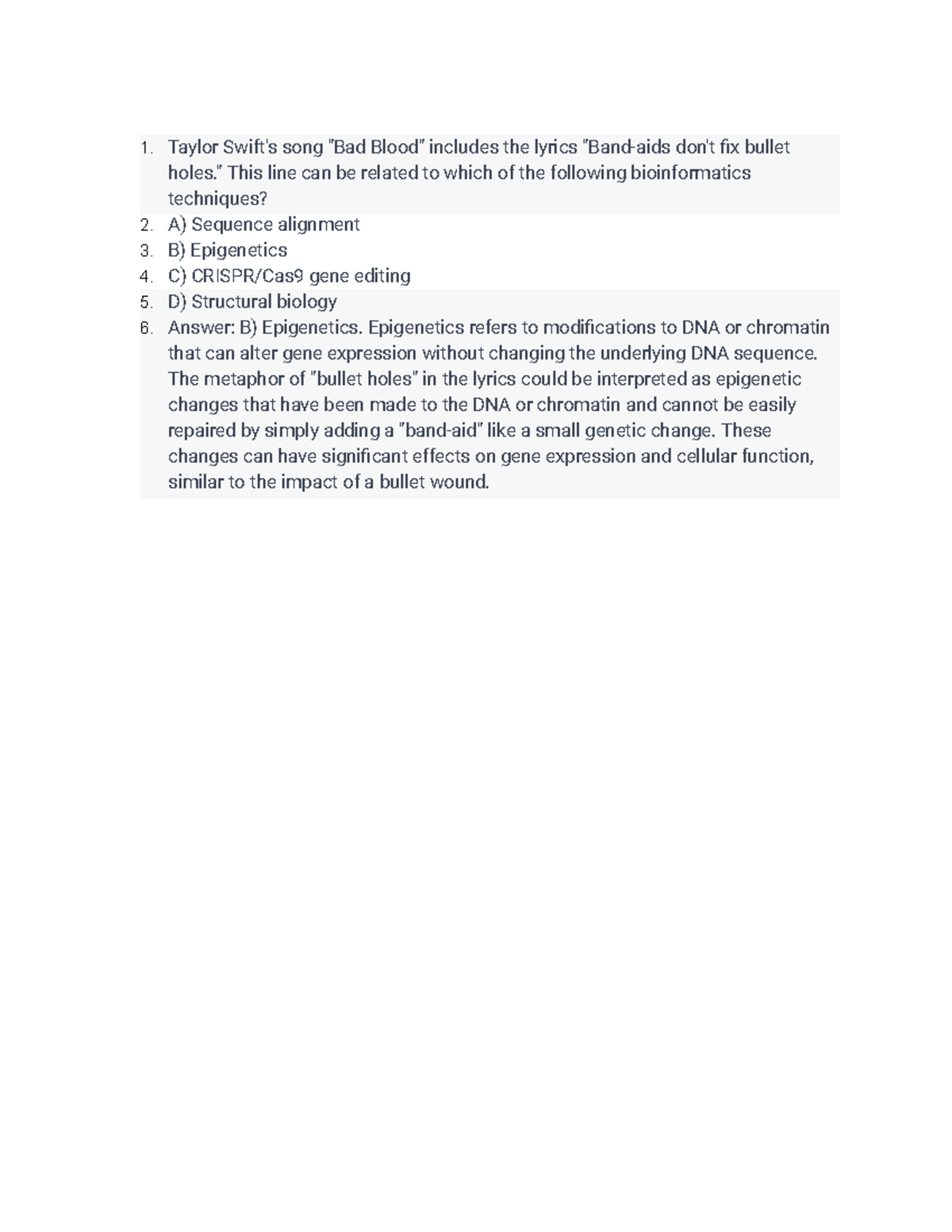 Practice questions - 1. Taylor Swift's song "Bad Blood" includes the ...