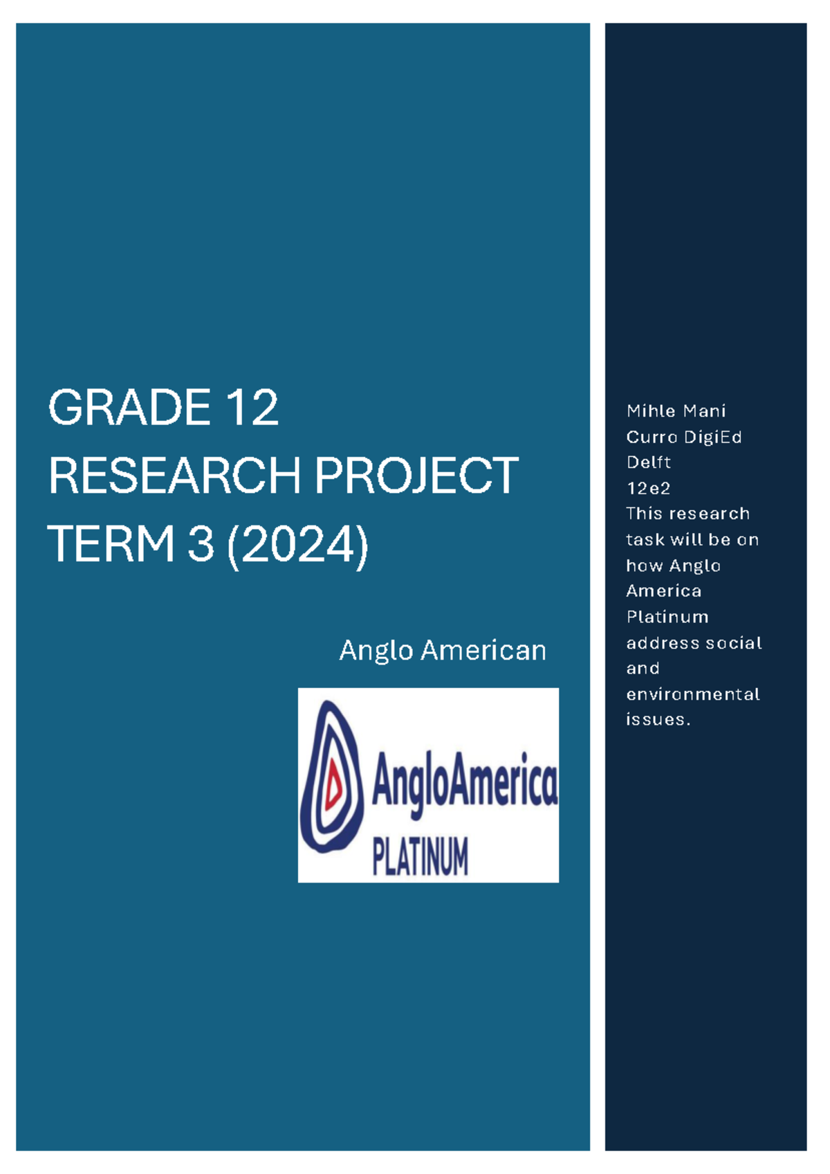 Grade 12 Research Project TERM 3 (2024) - GRADE 12 RESEARCH PROJECT ...