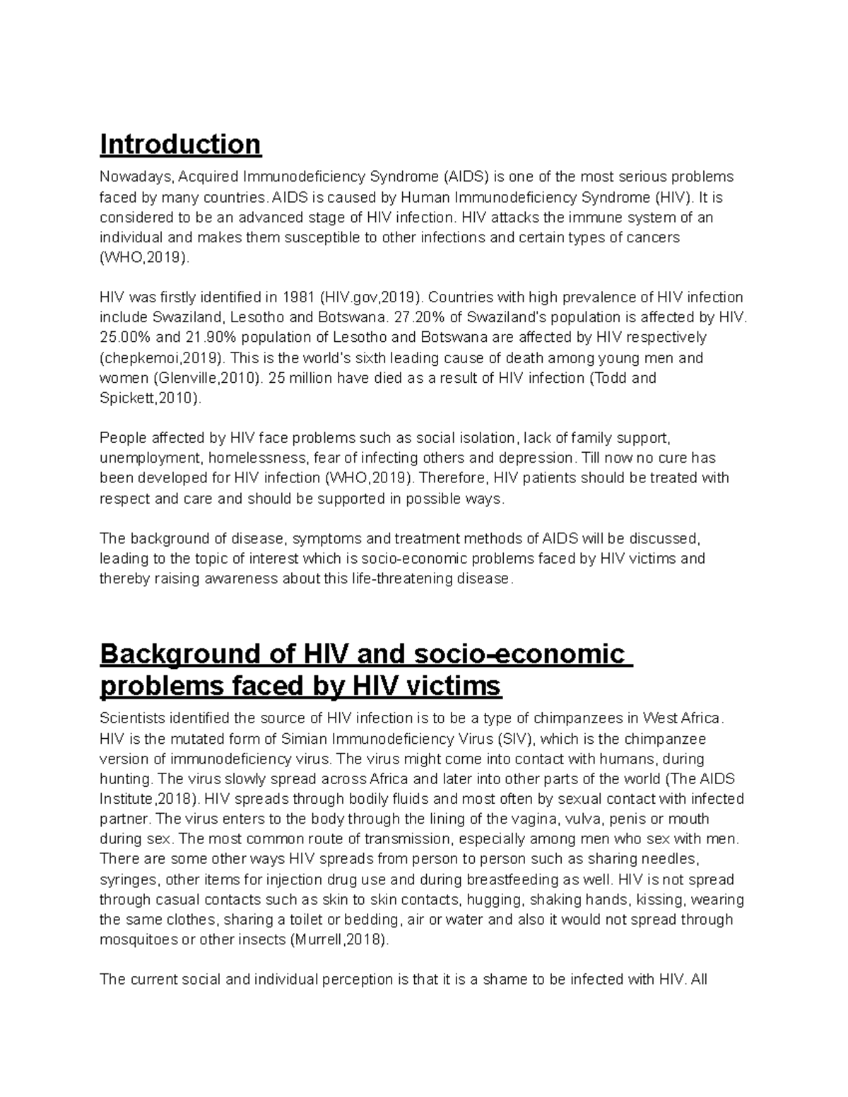 Socio-Economic Problems Faced by HIV Victims[ESSAY] - Introduction ...
