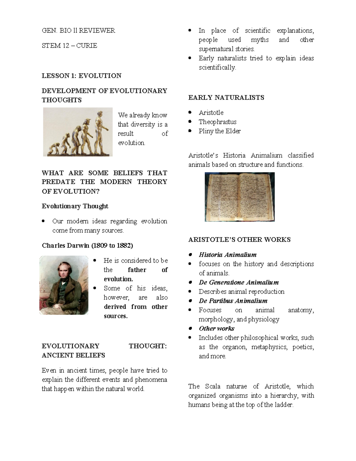 GEN.BIO-ll- Reviewer - GEN. BIO ll REVIEWER STEM 12 – CURIE LESSON 1 ...