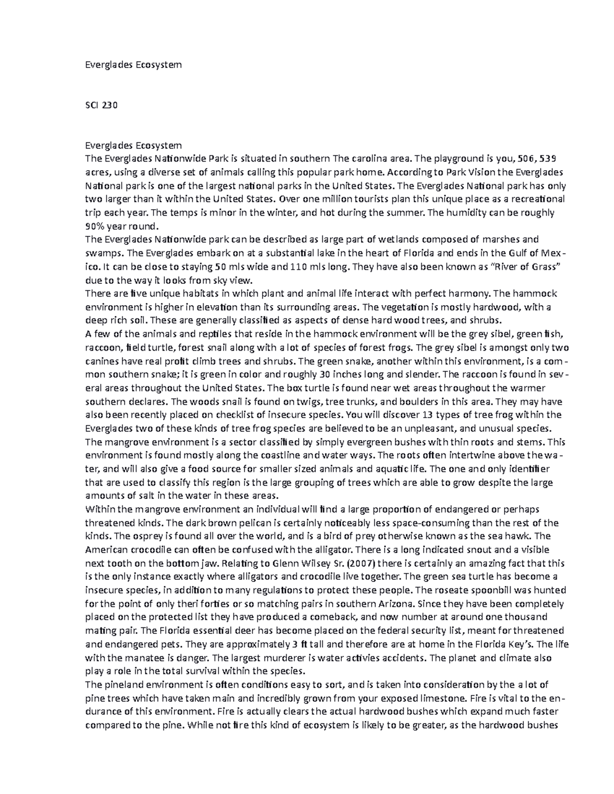 SCI 230 Final Paper Everglades Ecosystem 1 - Everglades Ecosystem SCI ...