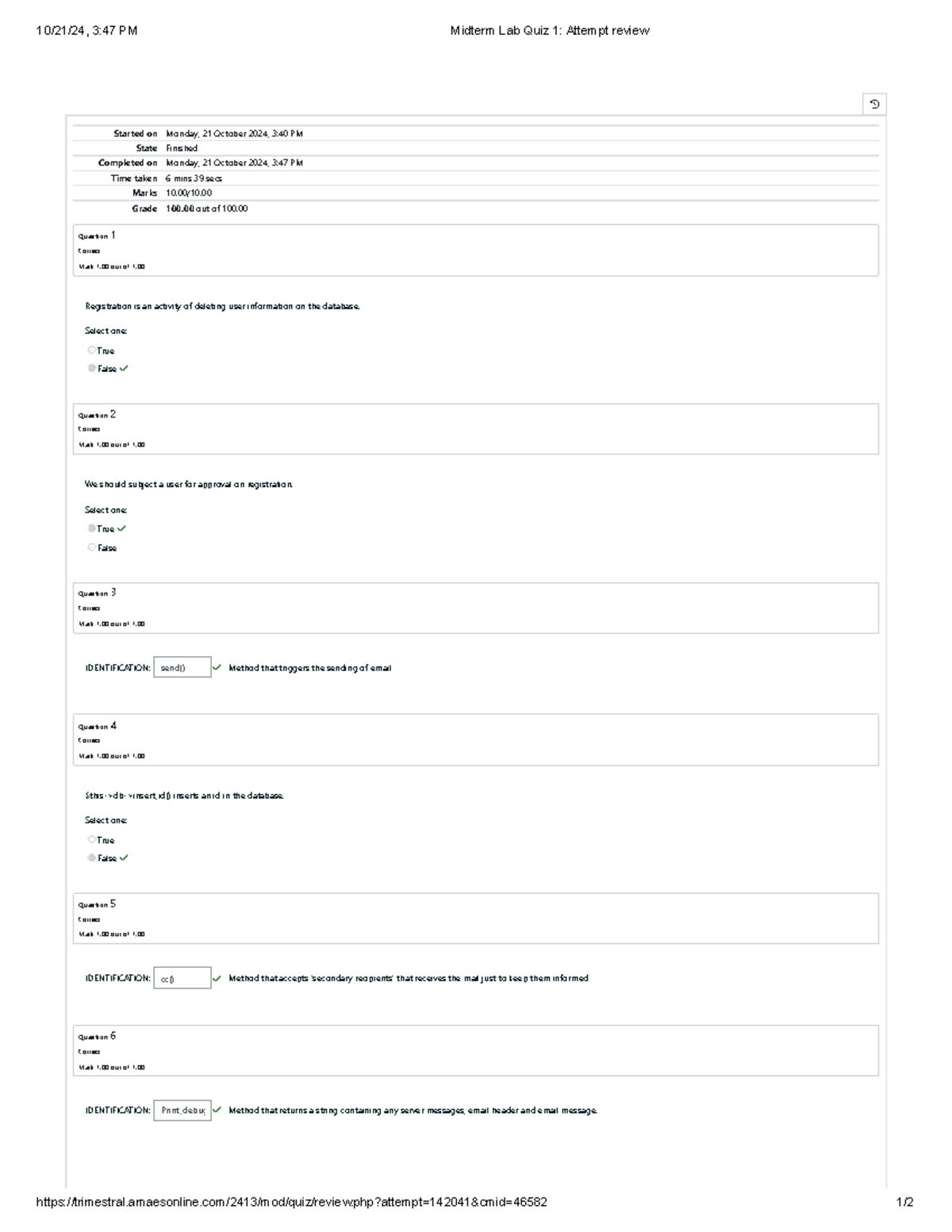 WEB Applications Development midterm QUIZ 1 lab - Started on Monday, 21 October 2024, 3:40 PM ...
