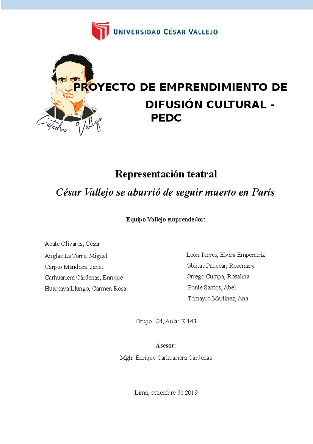 Proyecto Catedra Vallejo - PROYECTO DE EMPRENDIMIENTO DE DIFUSIÓN ...