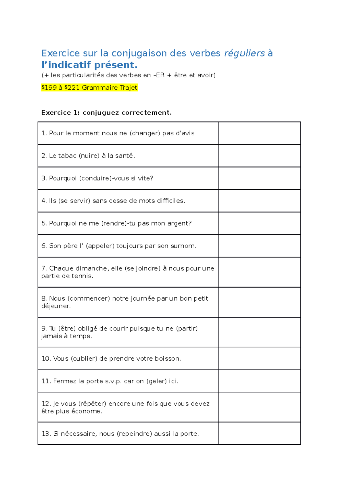 01 Exercice IP verbes reguliers + etre avoir - Exercice sur la ...