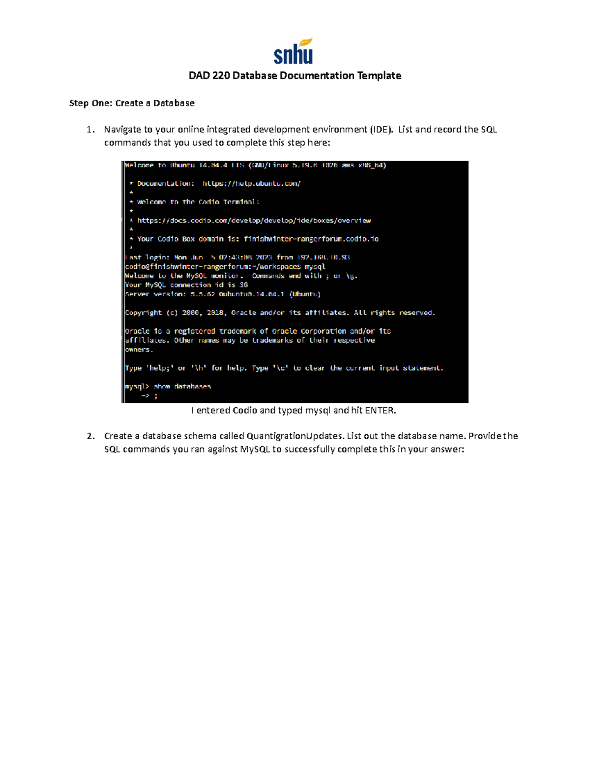 Dad 220 Database Documentation Blanchard Dad 220 Database Documentation Template Step One