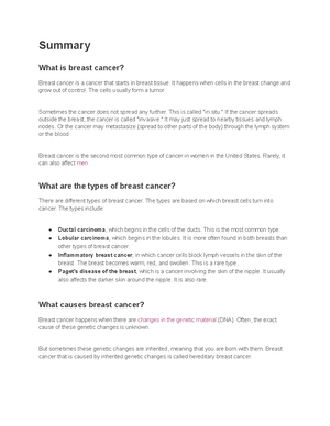 Introduction breast cancer - Introduction Breast cancer arises in the ...