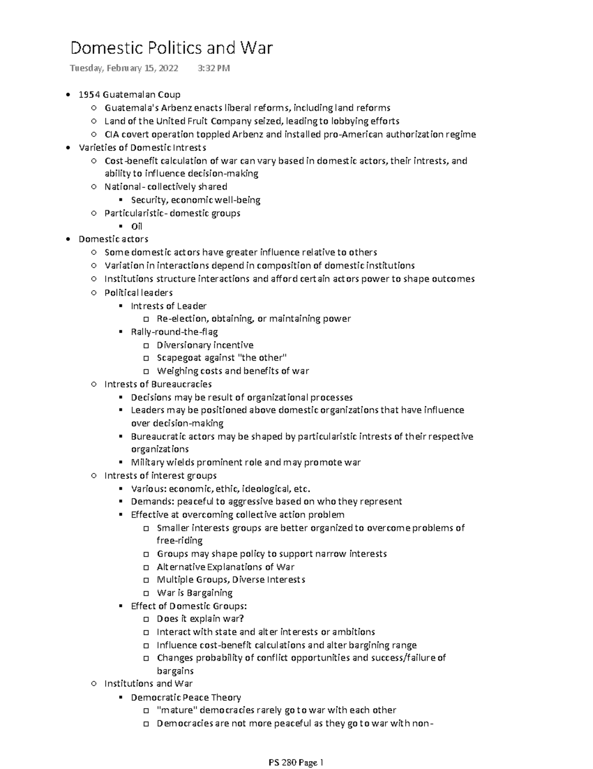 Domestic Politics and War - 1954 Guatemalan Coup Guatemala's Arbenz ...