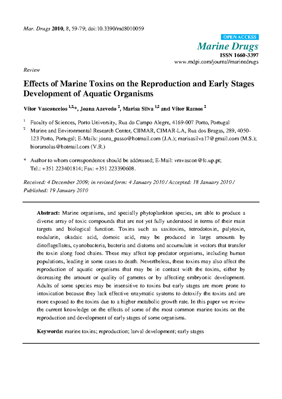 Effects of Marine Toxins on the Reproduction and Early Stages ...