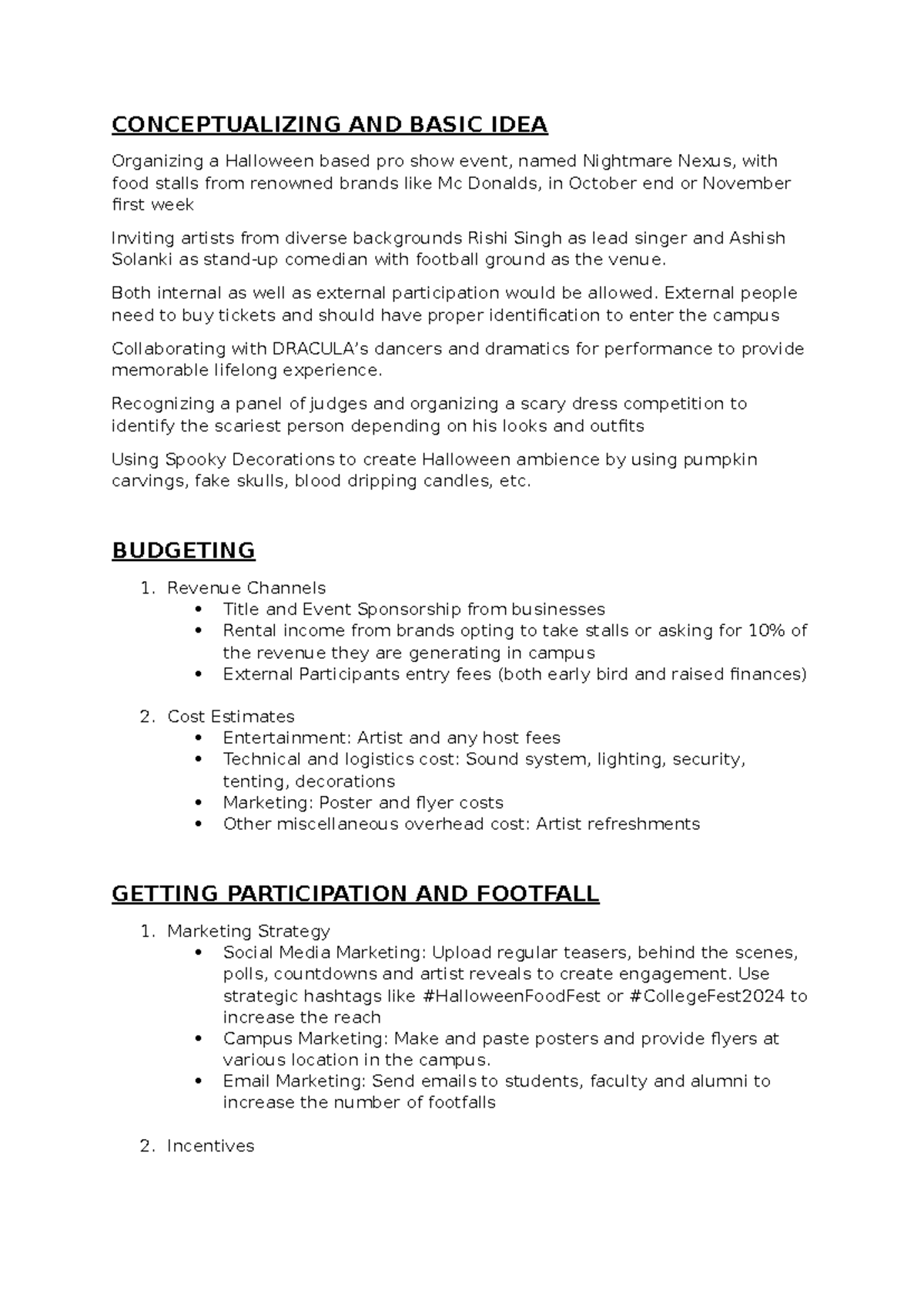 NEXT Event IDEA - CONCEPTUALIZING AND BASIC IDEA Organizing a Halloween ...