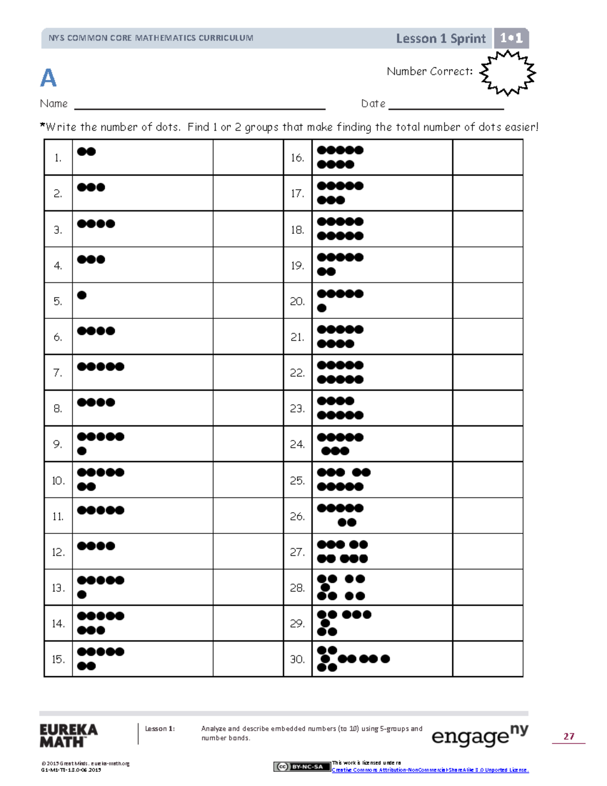 A1 - art - NYS COMMON CORE MATHEMATICS CURRICULUM Lesson 1 Sprint 1 ...