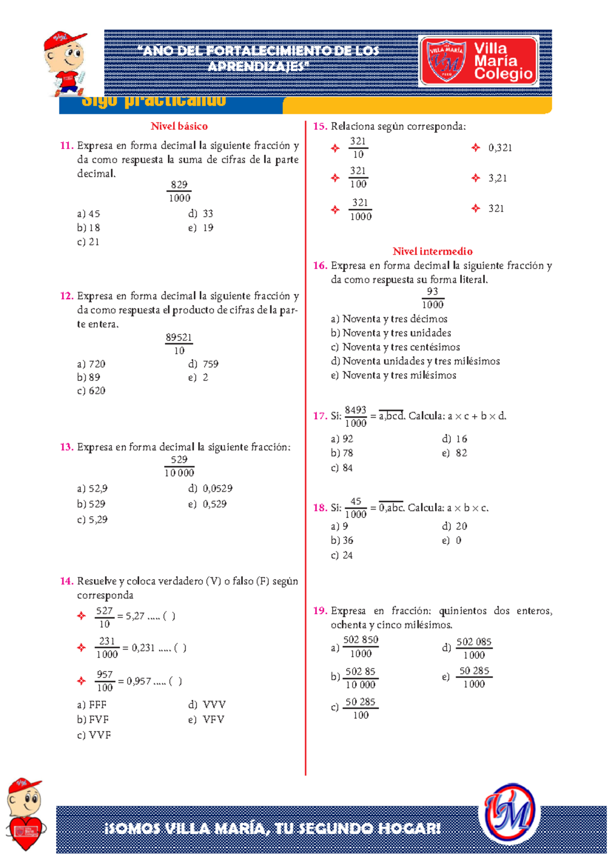 GUIA DE Decimales - Sigo practicando Nivel básico Expresa en forma ...