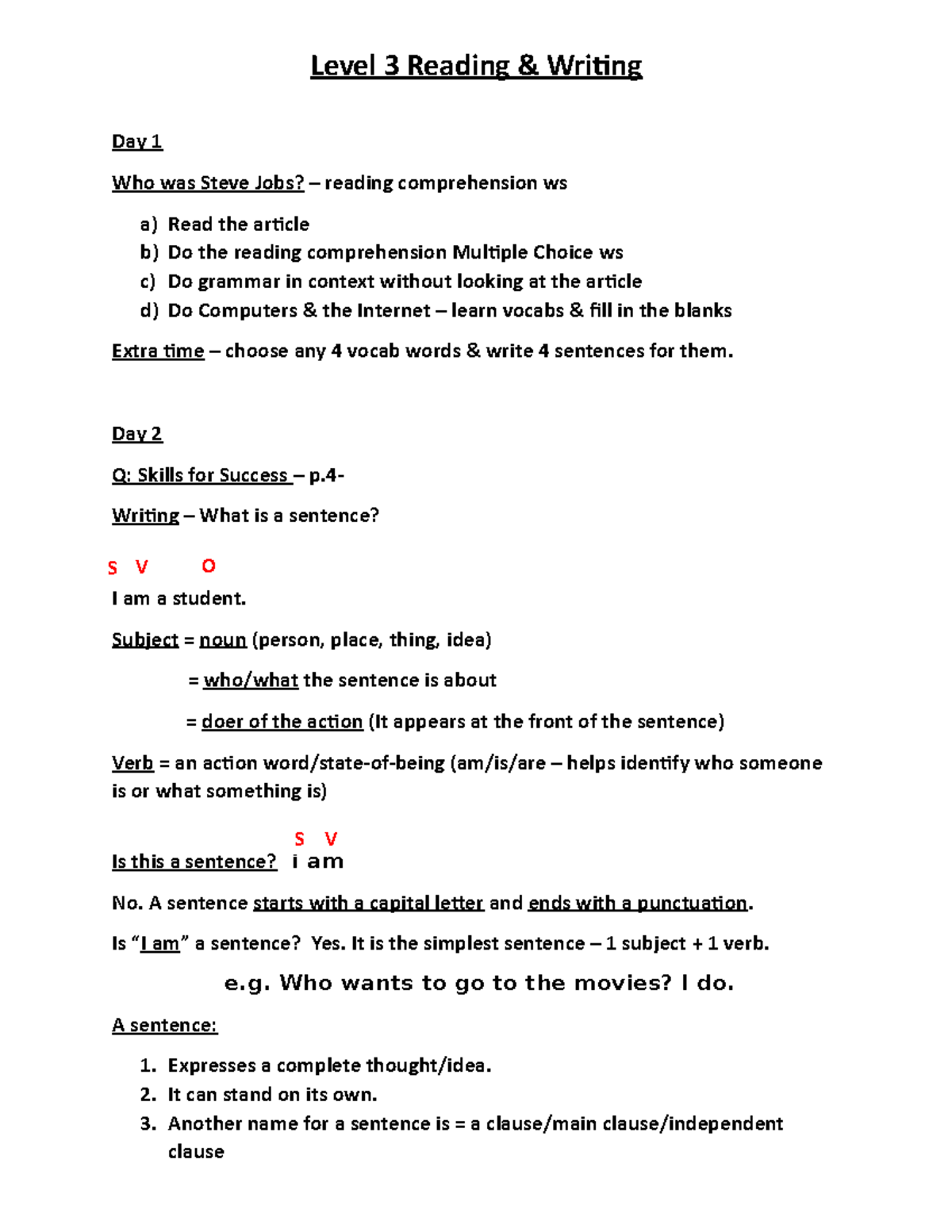 Level 3 Reading Grade 2 Level 3 Reading Writing Day 1 Who Was