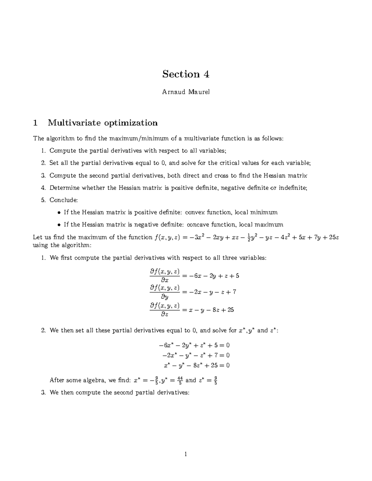 Section 4 notes - Arnaud Maurel 1 Multivariate optimization The ...