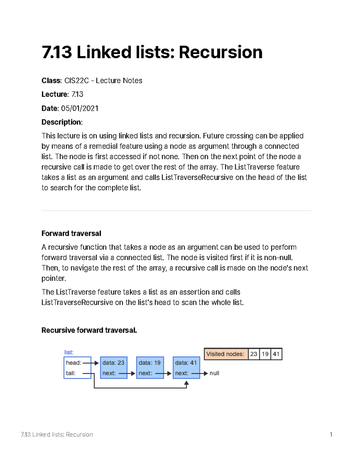 713 Linked Lists Recursion 7 Linked Lists Recursion Class Cis22c 