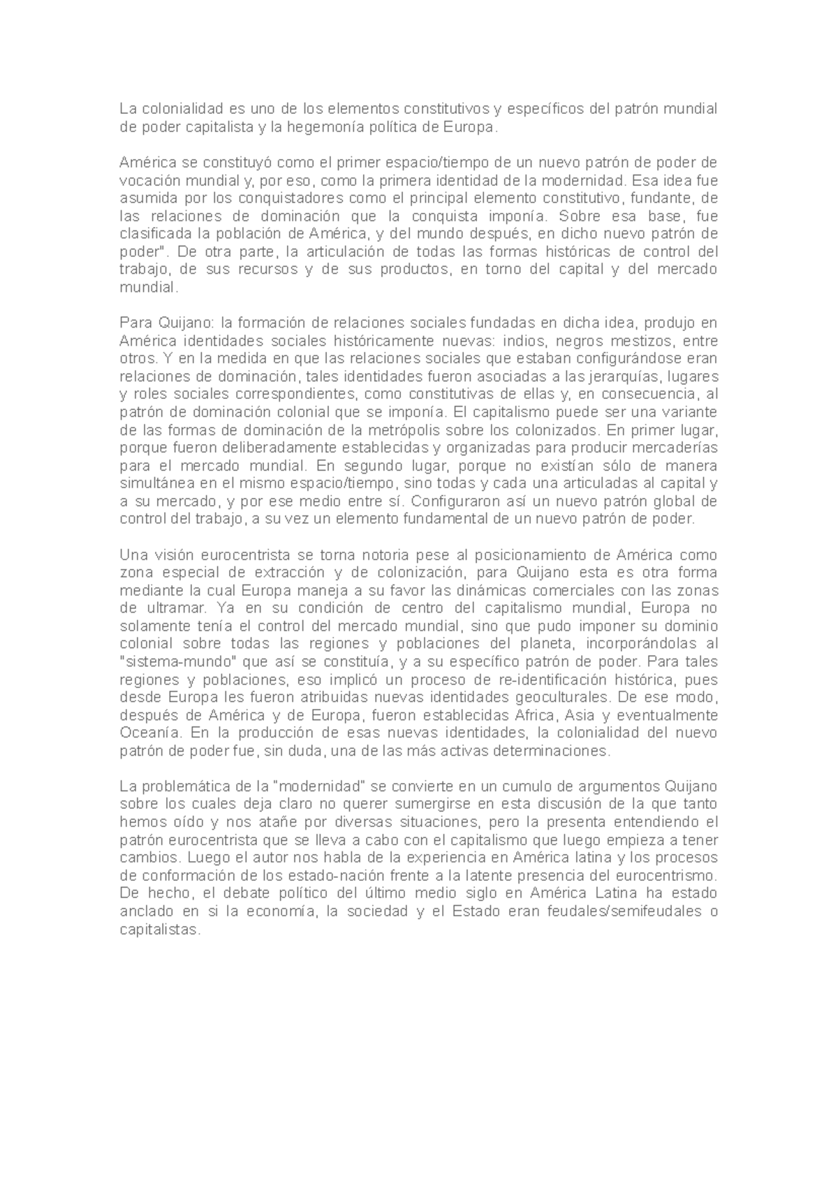 Colonialidad del póder resumen - La colonialidad es uno de los ...