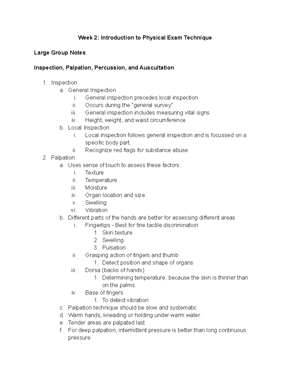 Week 3 - Physical Examination - Week 2: Introduction to Physical Exam ...