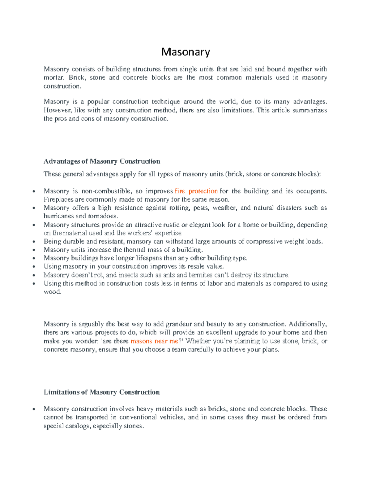 Masonary -lesson 8 - Thank you m - Masonary Masonry consists of ...