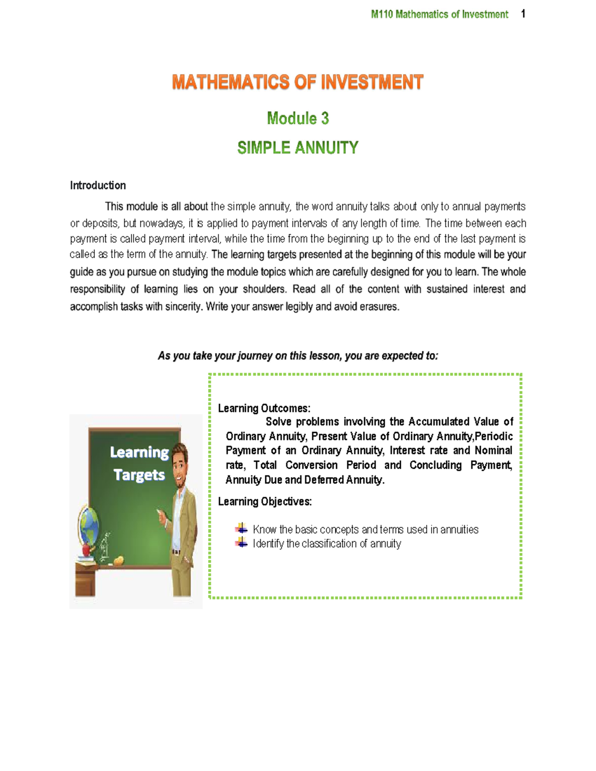 Math of Investment - M110 - Module 3 - Annuity - Ordinary Annuity ...