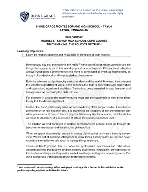 SHS Module 4 Philosophy - This is material is a property of the school ...