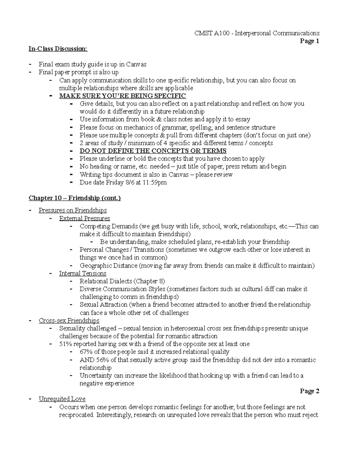 CMST A100 - Notes - 72721 - CMST A100 - Interpersonal Communications ...