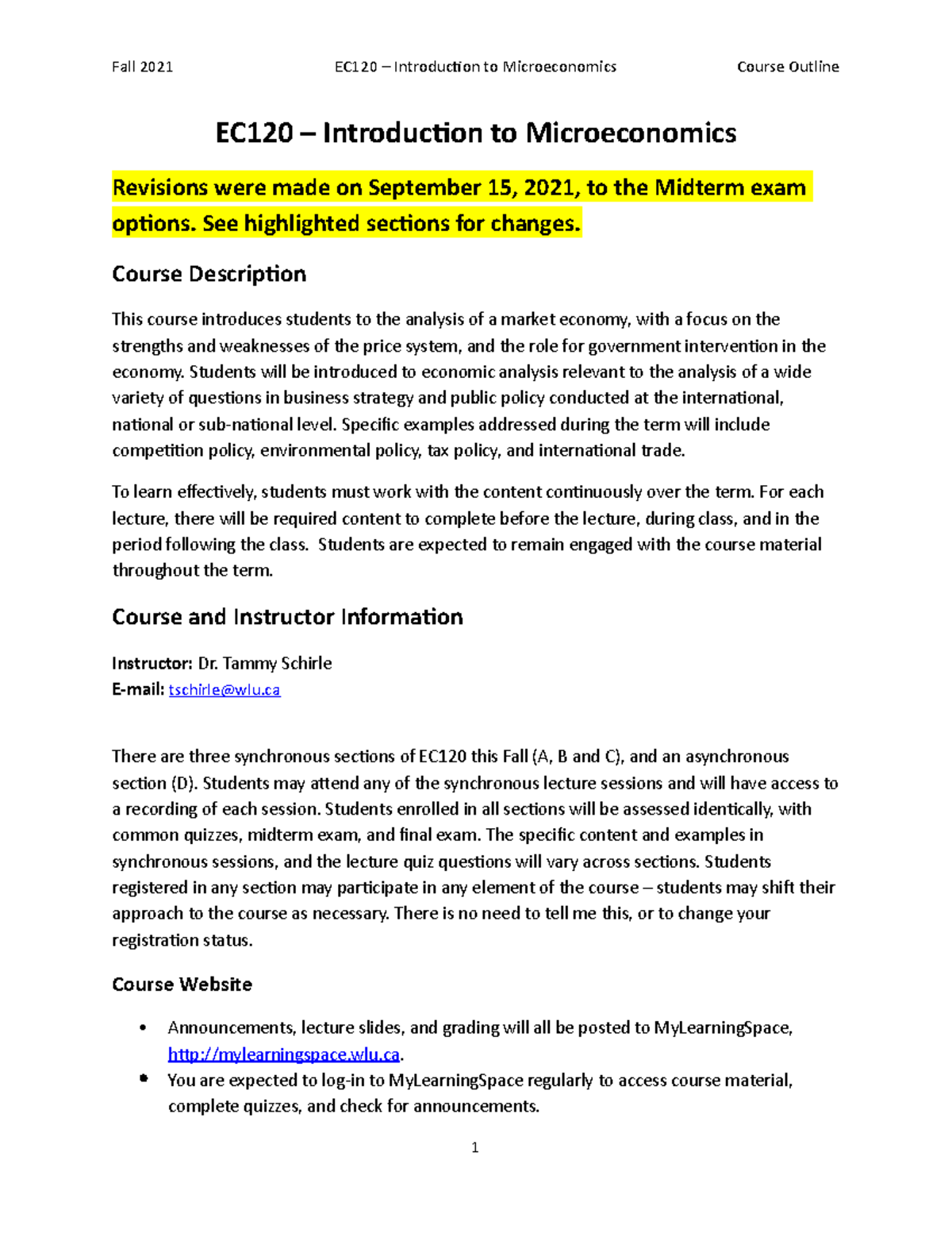 EC120 Course Outline - Revised-SEPT15- Fall 2021 - EC120 – Introduction to Microeconomics ...