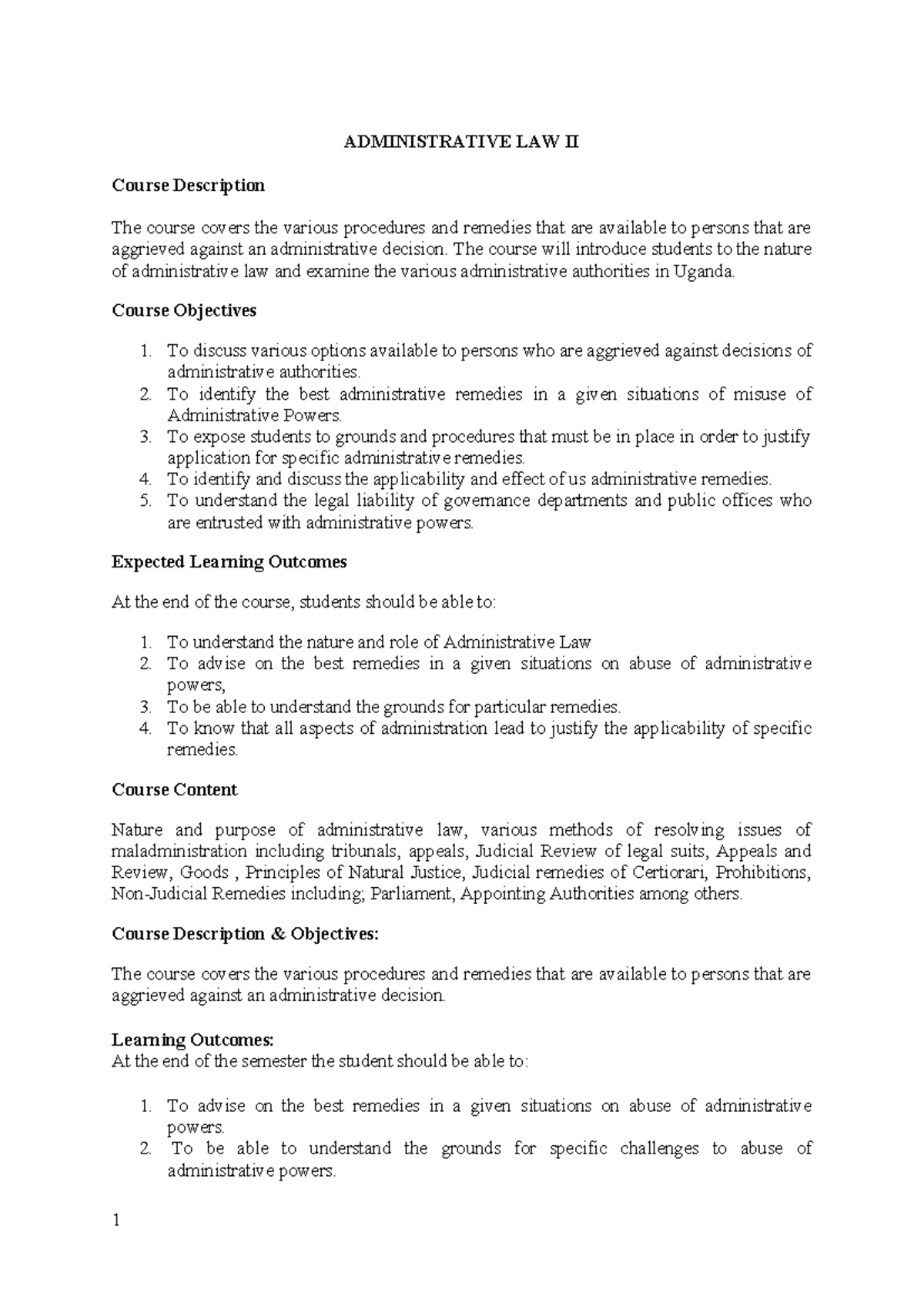 Course Outlines - ADMINISTRATIVE LAW II Course Description The course ...