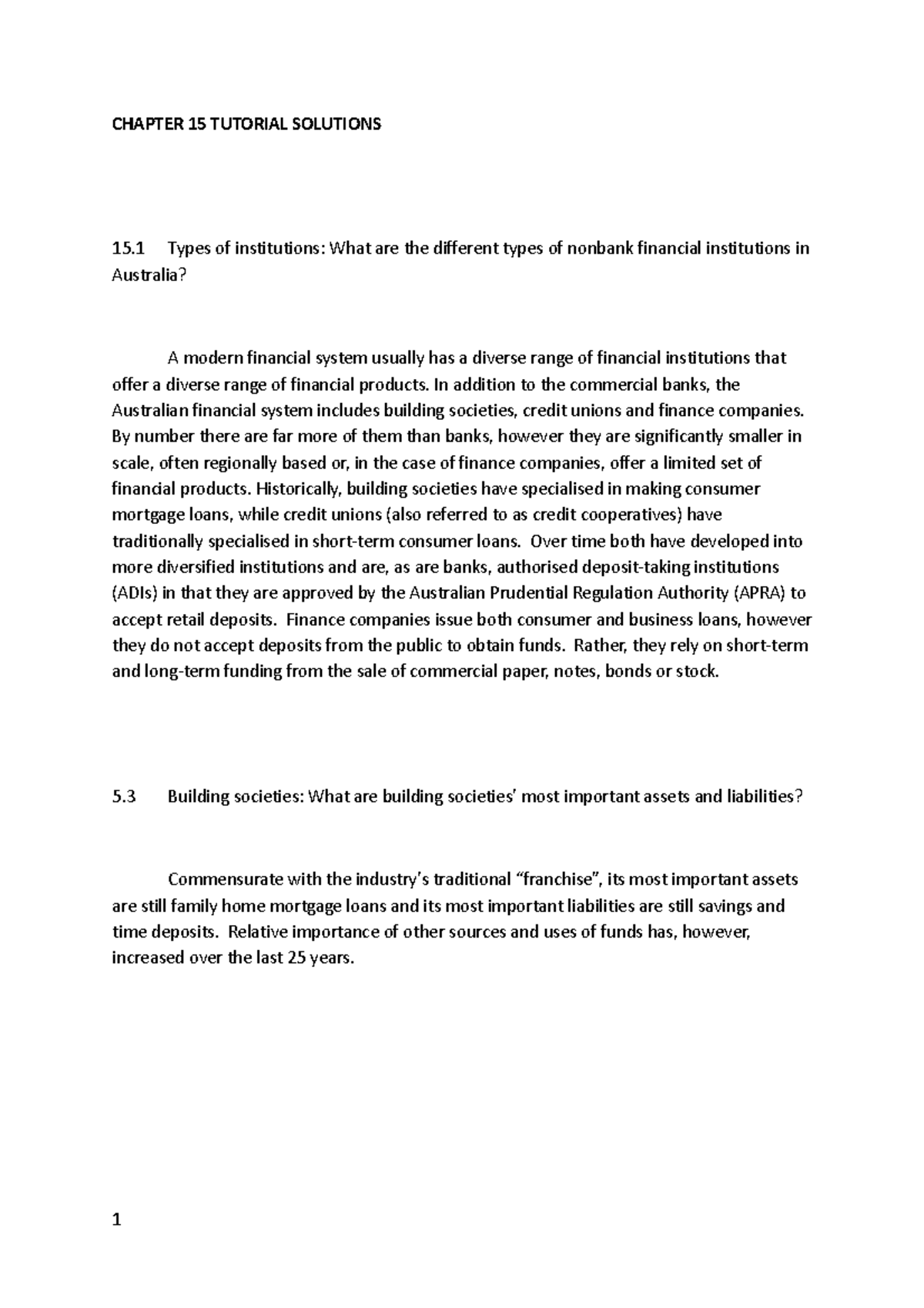 Chapter 15 Tutorial Solutions - CHAPTER 15 TUTORIAL SOLUTIONS 15 Types ...