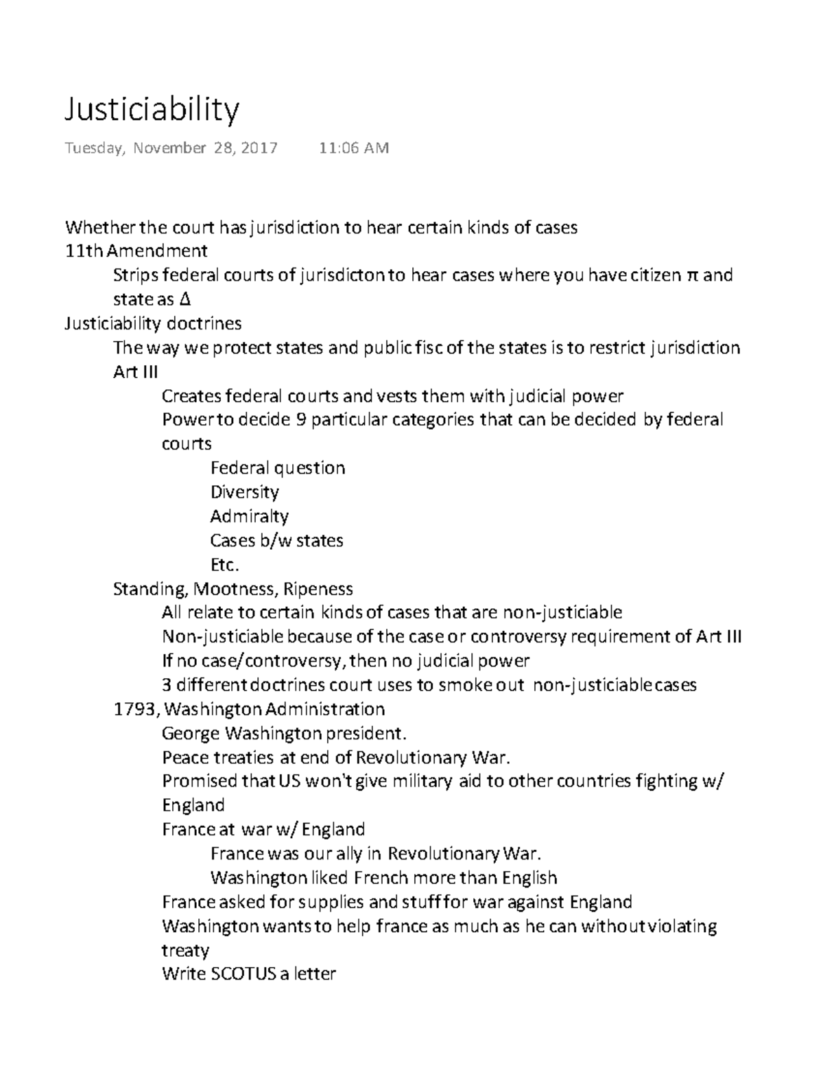 Justiciability - Justiciability Tuesday, November 28, 2017 11:06 AM ...