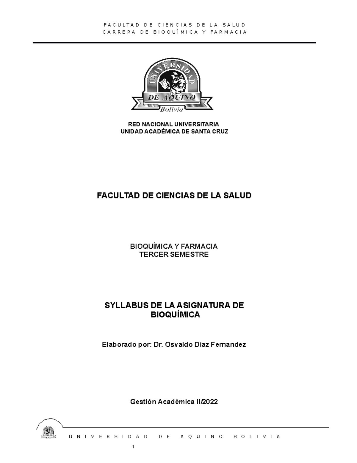 Syllabus Bioquimica Ii 2022 C A R R E R A D E B I O Q U Í M I C A Y F A R M A C I A Red