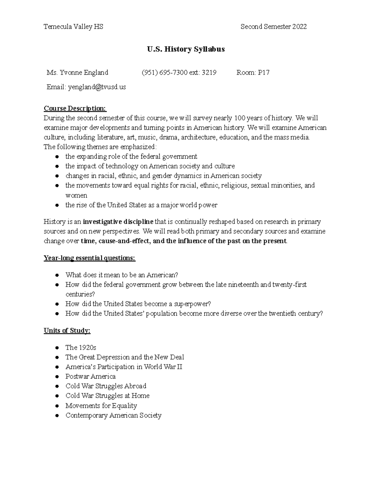 Annotated-U - History - U. History Syllabus Ms. Yvonne England (951 ...