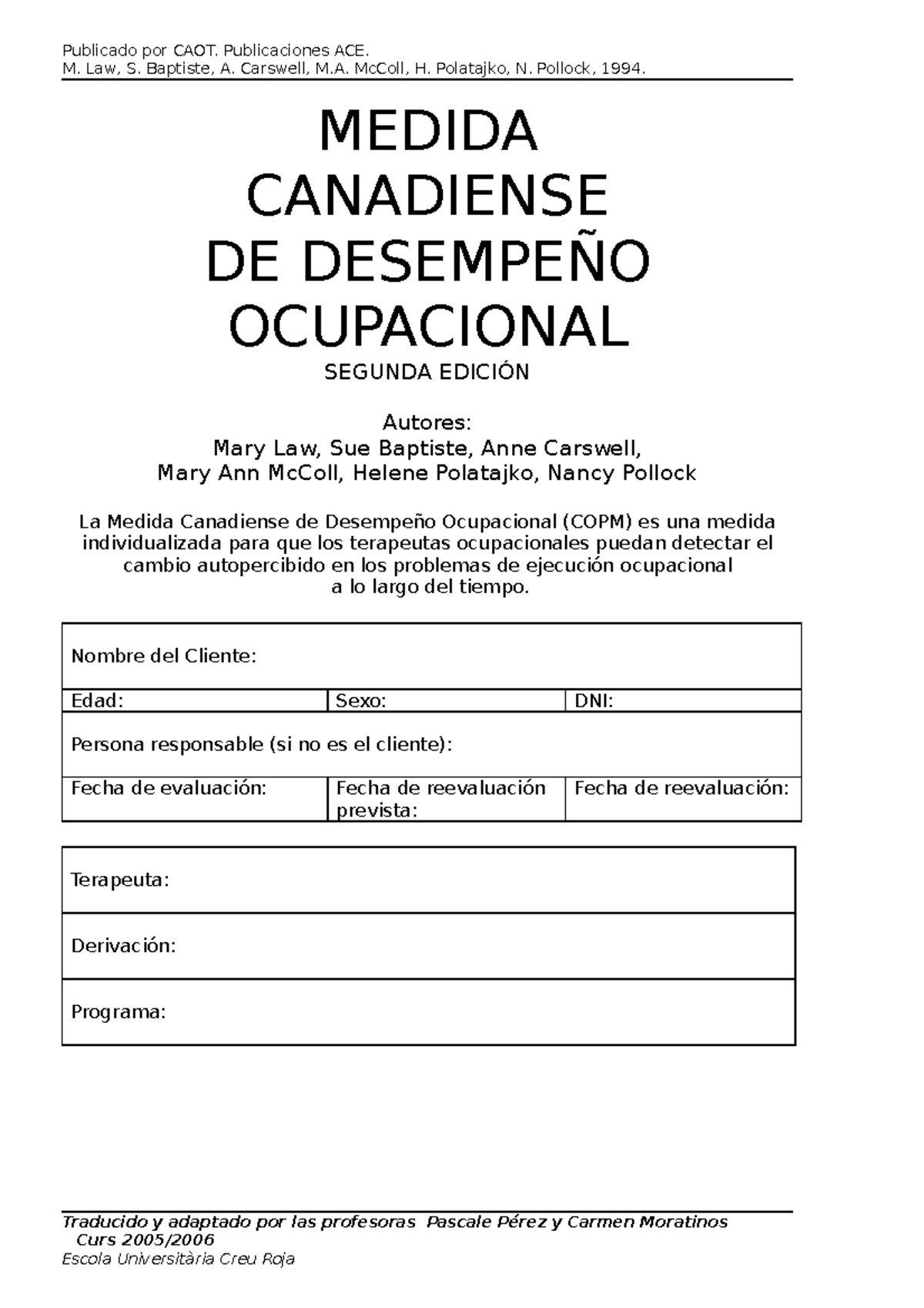 COPM - COMP evaluacion - M. Law, S. Baptiste, A. Carswell, M. McColl, H ...