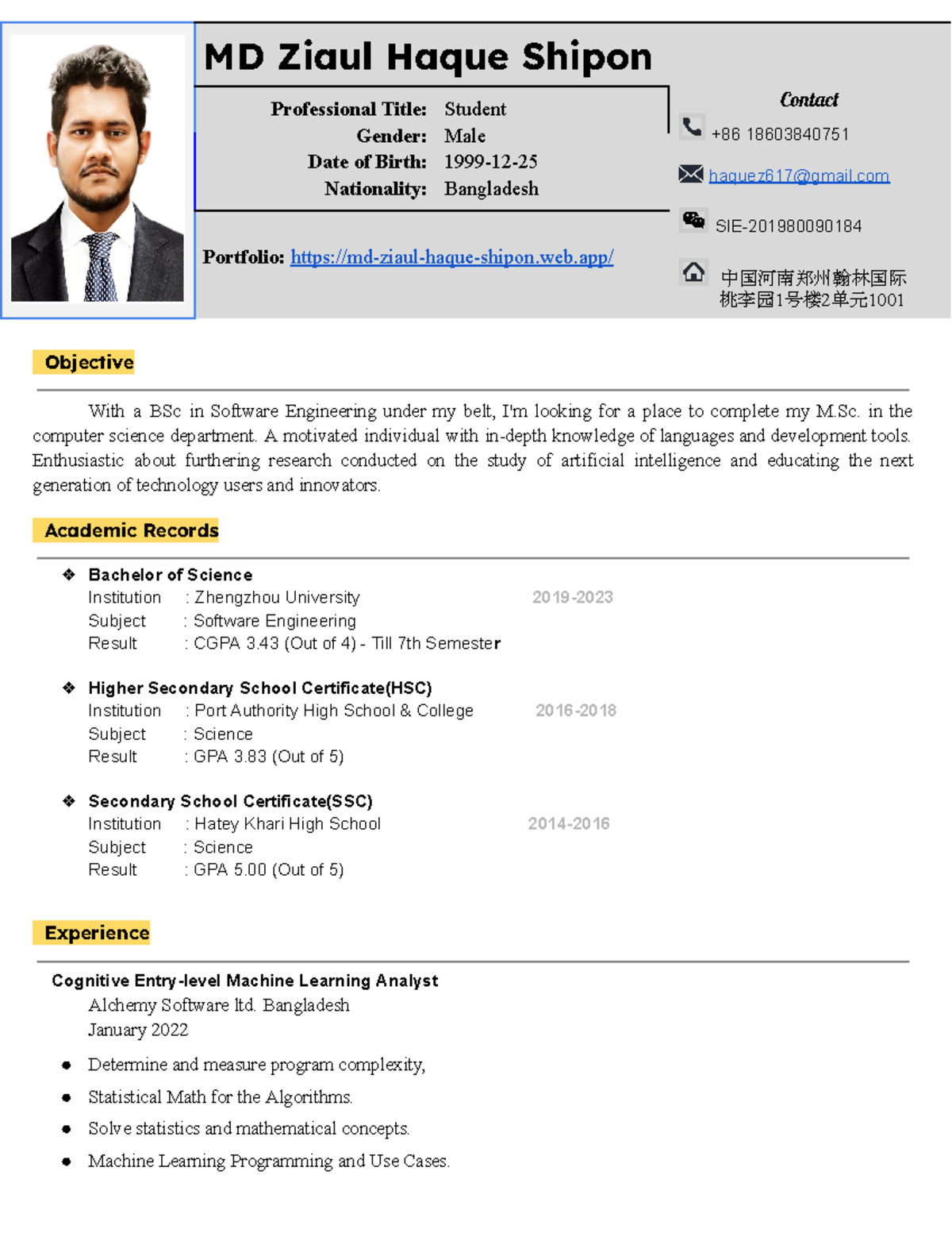 CV - It's a personal documents for student in Zzu. to Know How this ...