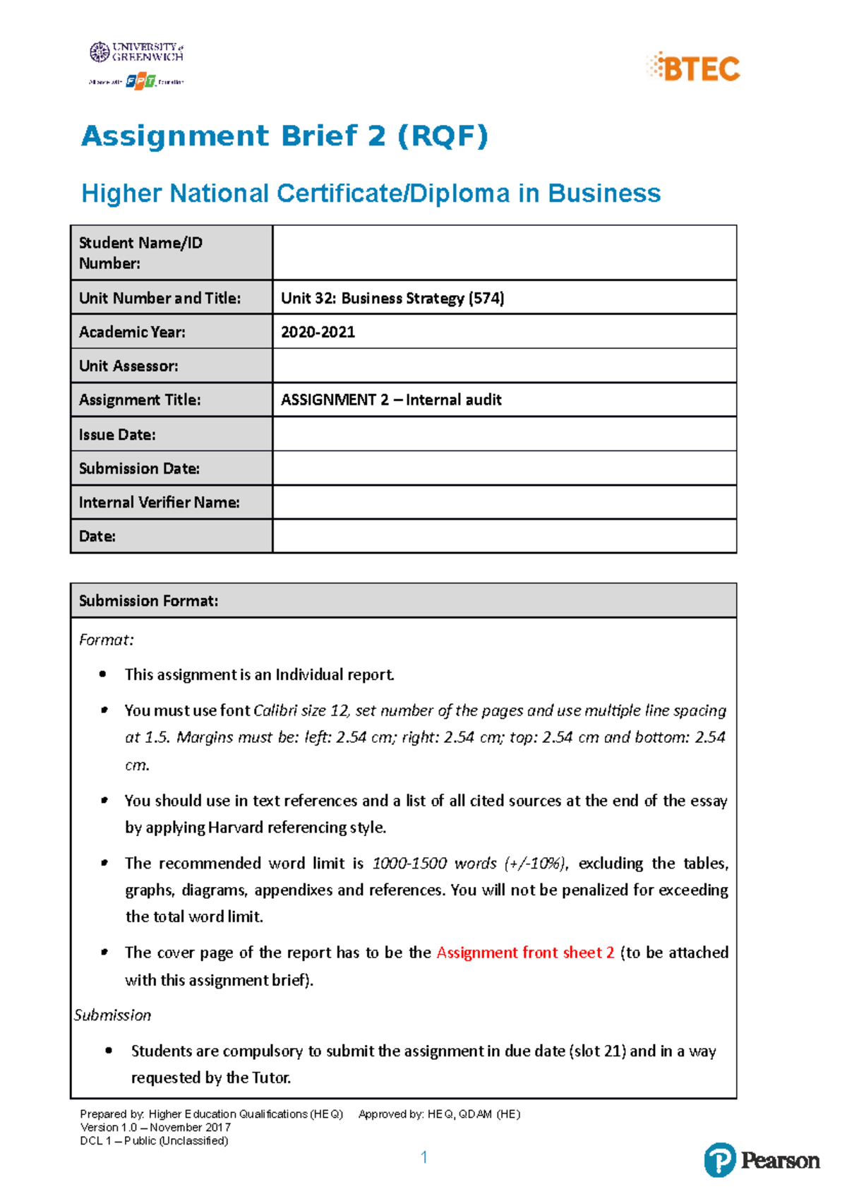 574 Assignment 2 brief (new Fall 2020) - Assignment Brief 2 (RQF ...