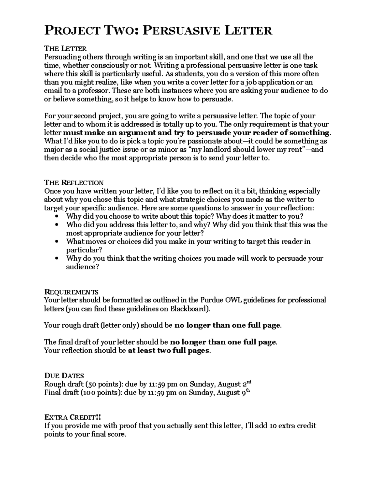 Su20 RWS 305 project two prompt - PROJECT TWO: PERSUASIVE LETTER THE ...