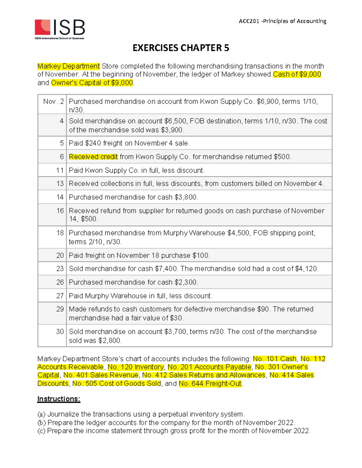 Exercise Ch5 - PA Chapter 5 - ACC201 -Principles of Accounting ...
