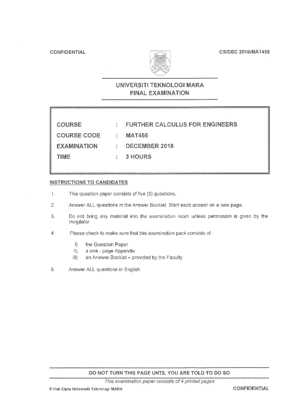 Faculty Computer Sciences AND Mathematic 2019 Session 1 - Degree MAT455 ...