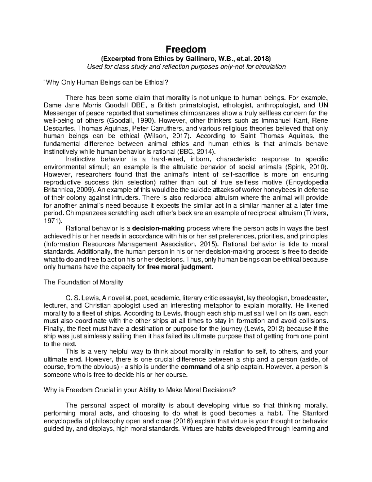 Freedom - Lecture notes 8 - Ethics - PangSU - Studocu