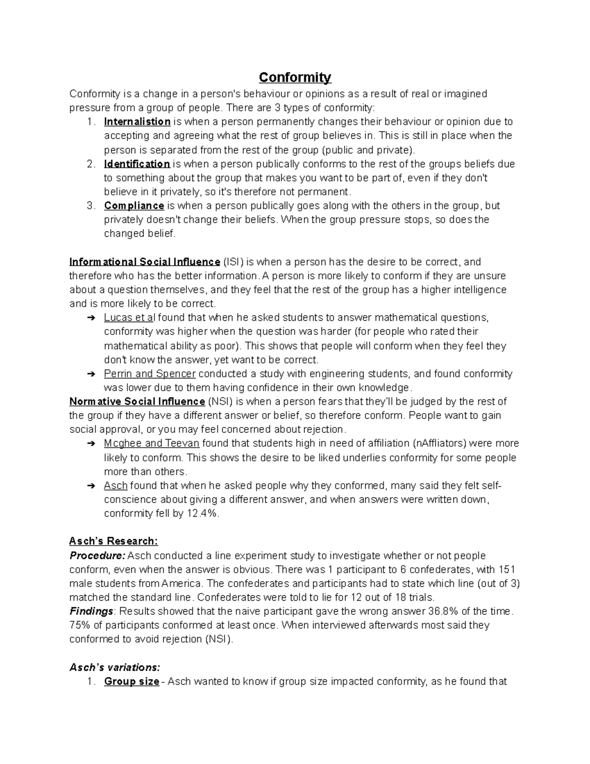 Conformity - Notes - Conformity Conformity is a change in a person's ...