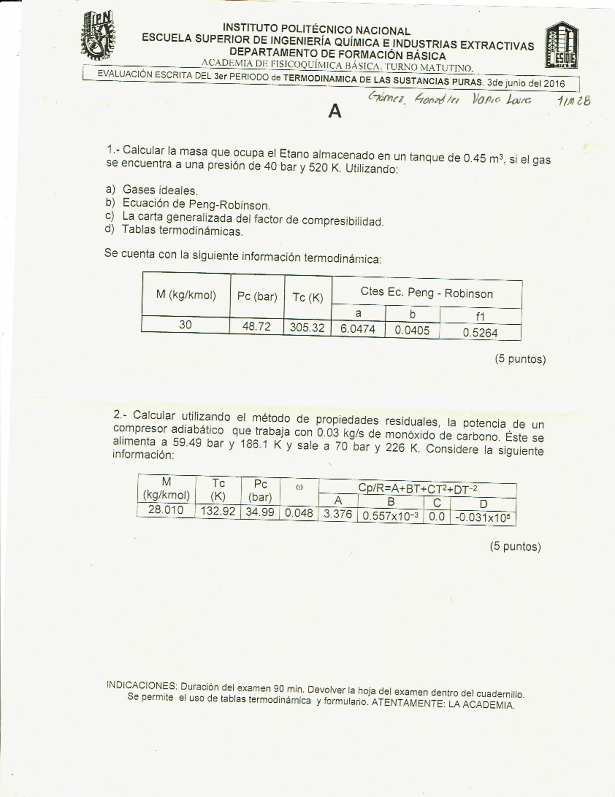 Termo SUST. Puras 3ER Examen - Termodinámica De Las Sustancias Puras ...