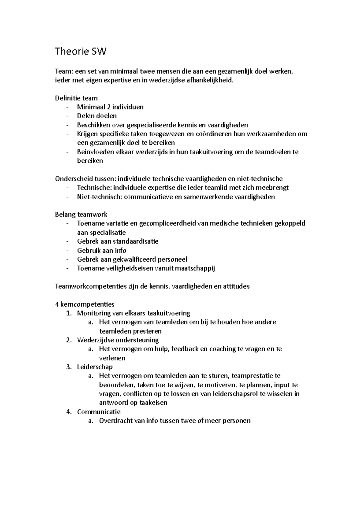 Theorie SW - Definitie team Minimaal 2 individuen Delen doelen ...