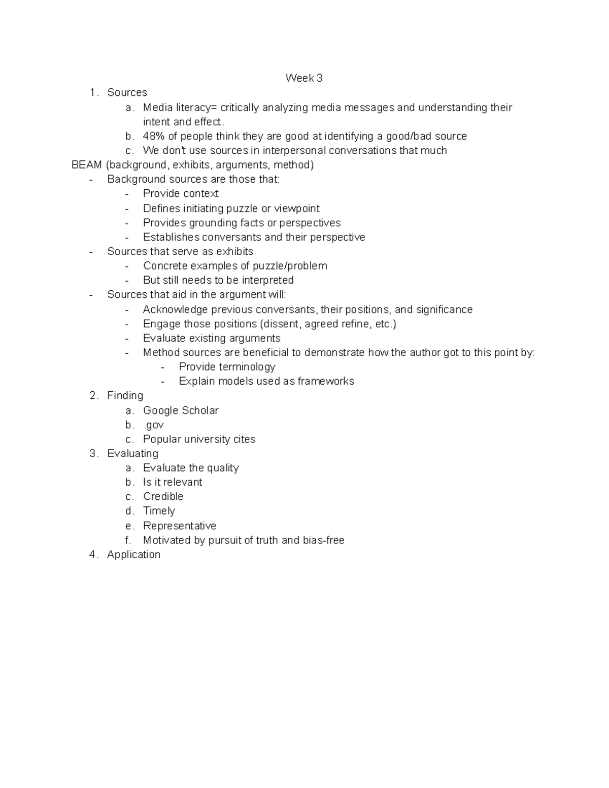 Week 3 - Class notes from TA class - Week 3 Sources a. Media literacy ...