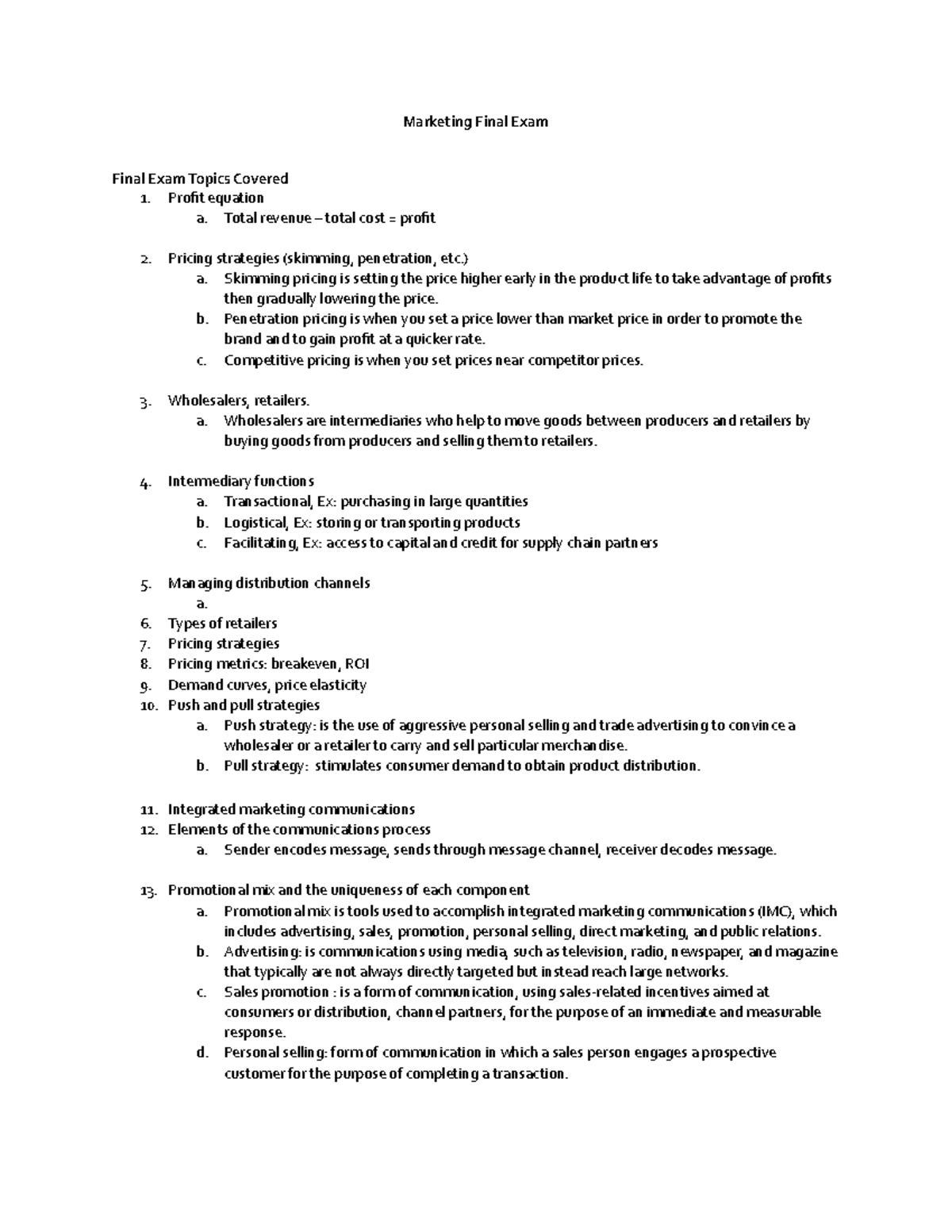 Marketing Final Exam/ Benchmark Study Guide - Marketing Final Exam ...