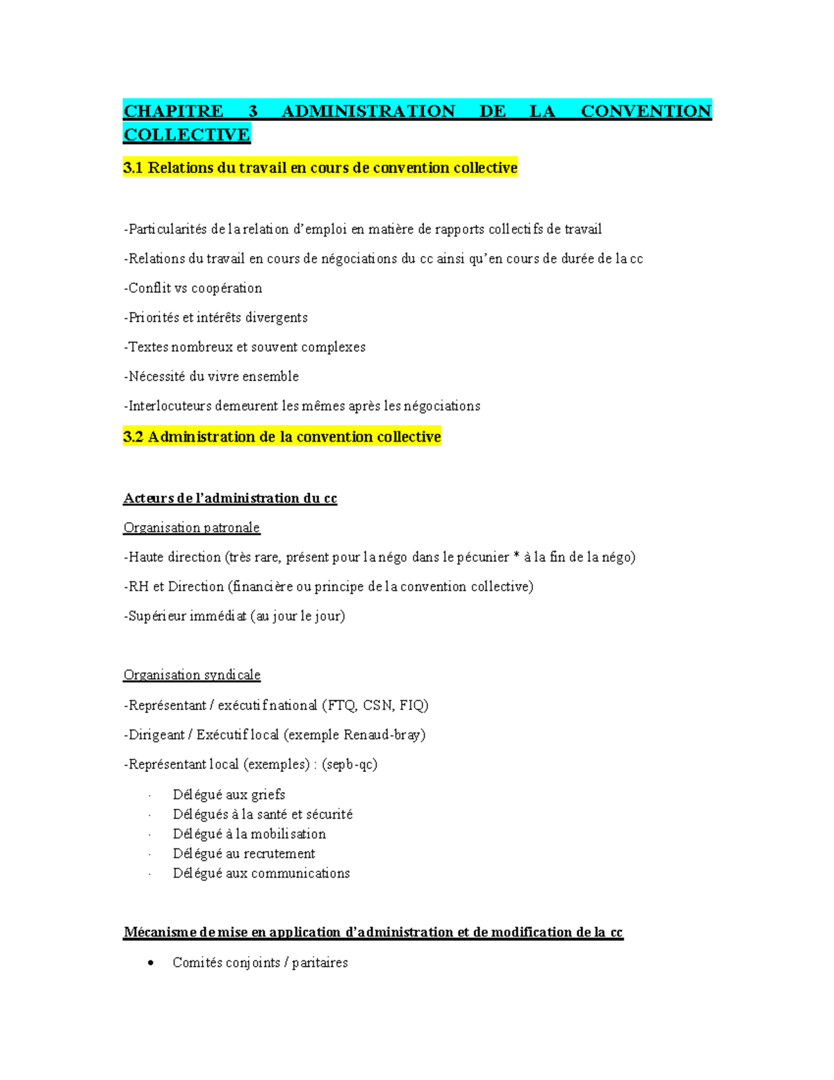 Chapitre 3 Administration DE LA Convention Collective - CHAPITRE 3 ...